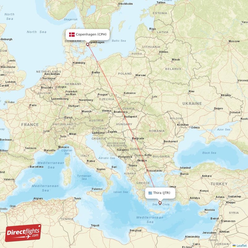 Direct flights from Thira to Copenhagen, JTR to CPH non-stop - Directflights.com