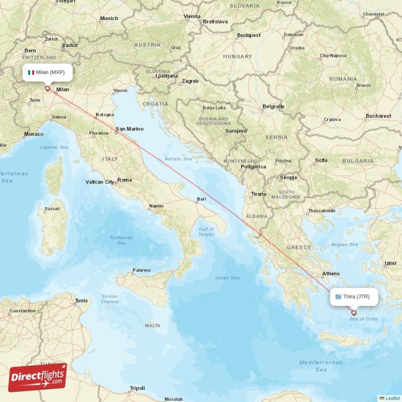 Direct flights from Thira to Milan (JTR-MXP) - Directflights.com