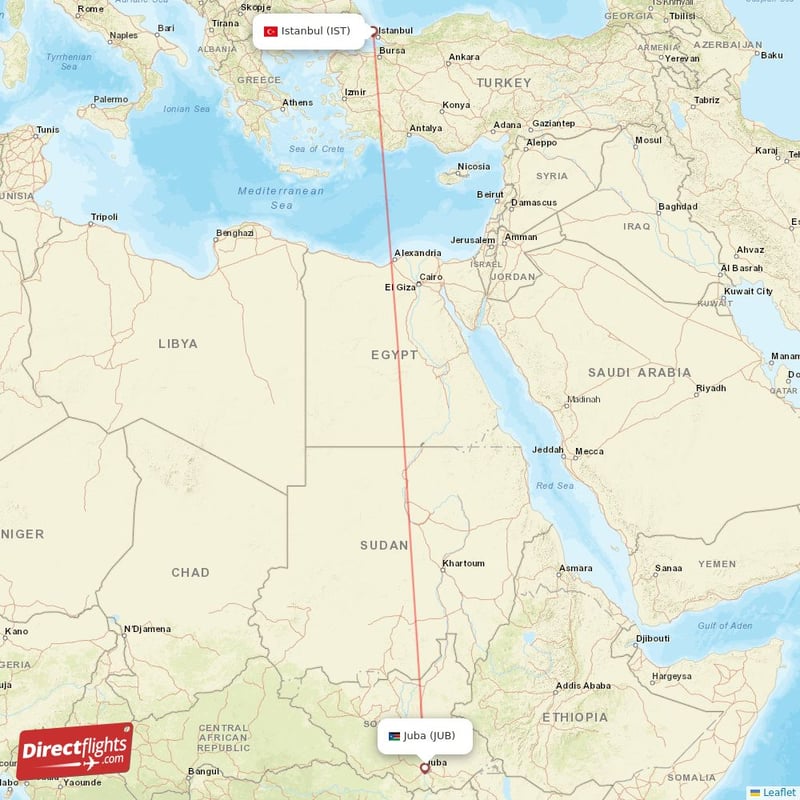 Direct flights from Juba to Istanbul, JUB to IST non-stop - Directflights.com