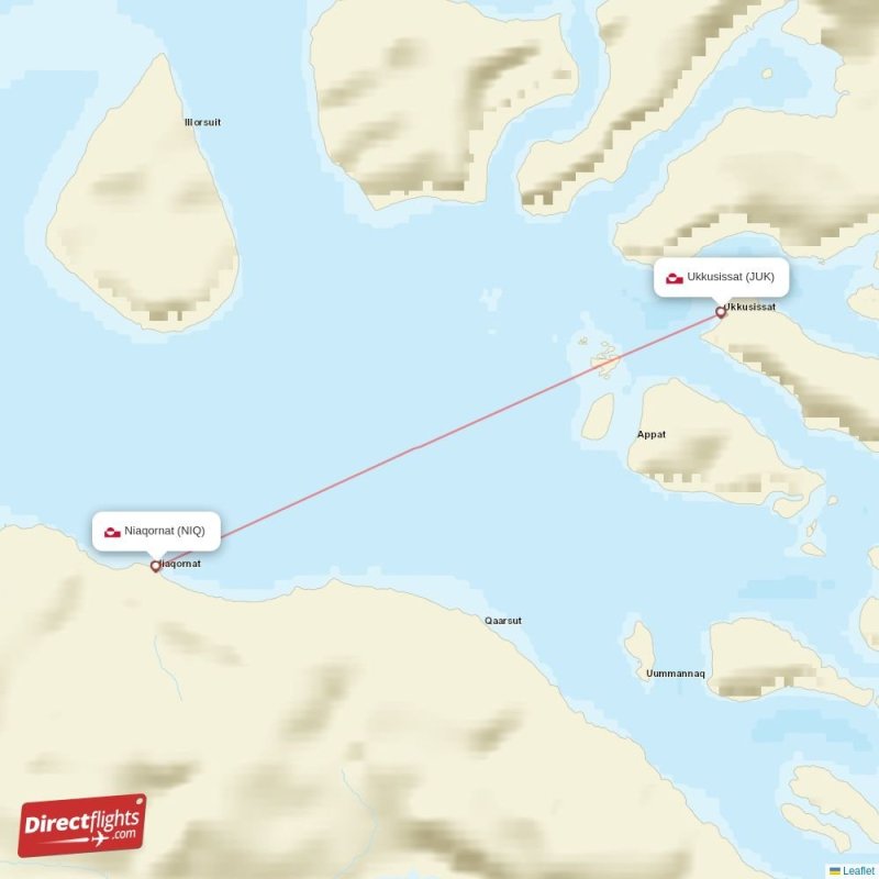 Direct flights from Ukkusissat - 1 destinations - JUK, Greenland ...