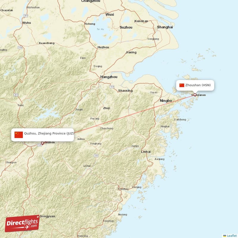 Direct flights from Quzhou, Zhejiang Province to Zhoushan, JUZ to HSN ...