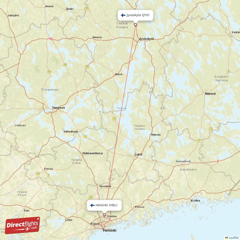 Direct flights from Jyvaskyla to Helsinki, JYV to HEL non-stop - Directflights.com