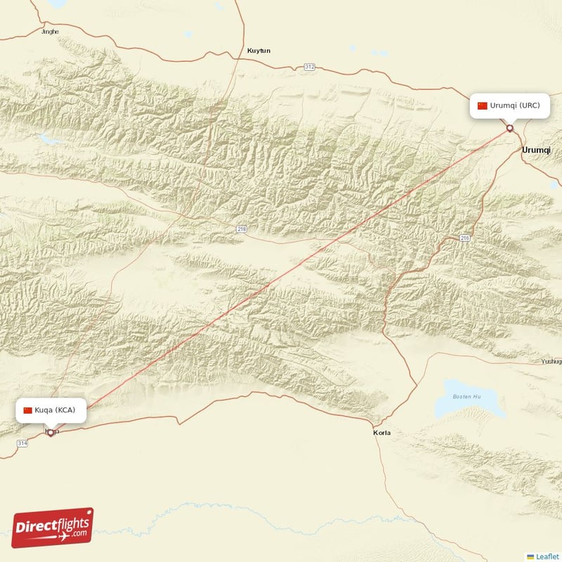Direct flights from Kuqa to Urumqi, KCA to URC non-stop - Directflights.com