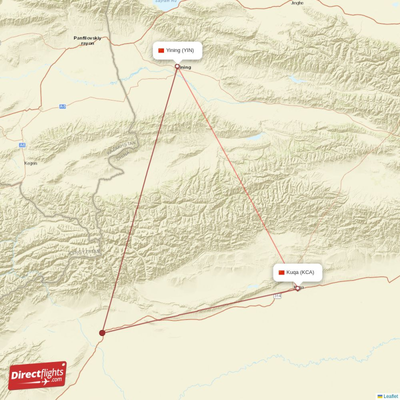 Direct flights from Kuqa to Yining (KCA-YIN) - Directflights.com