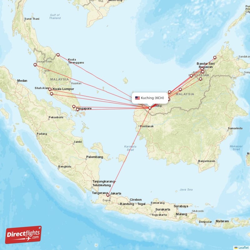 Direct flights from Kuching - 18 destinations - KCH, Malaysia ...