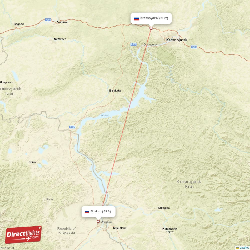 Direct flights from Krasnoyarsk to Abakan, KCY to ABA non-stop ...