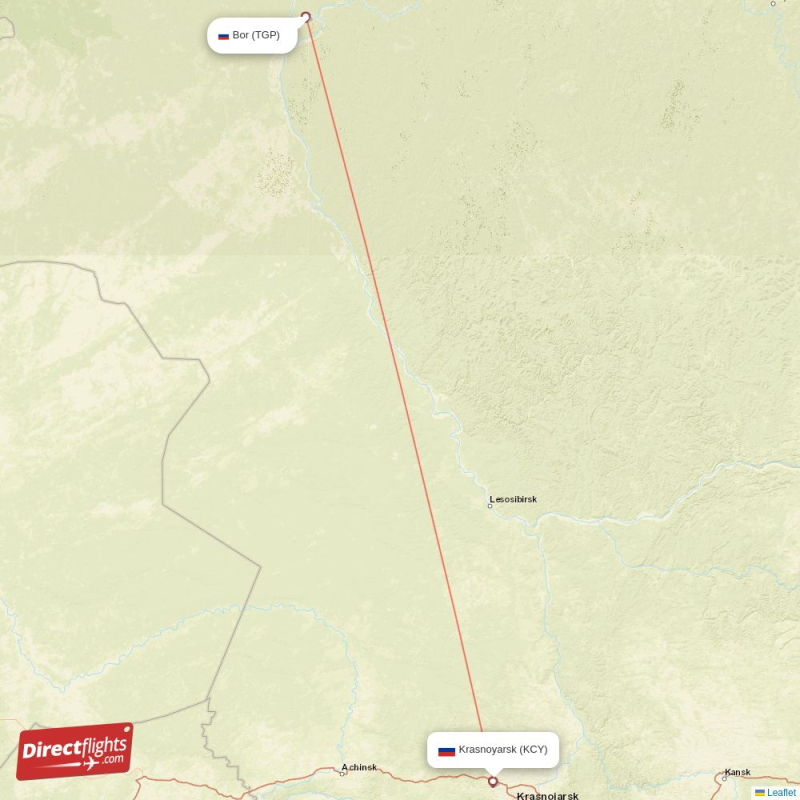 Direct flights from Bor to Krasnoyarsk, TGP to KCY non-stop ...