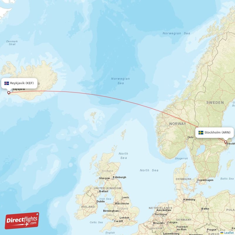 Direct flights from Reykjavik to Stockholm, KEF to ARN non-stop - Directflights.com