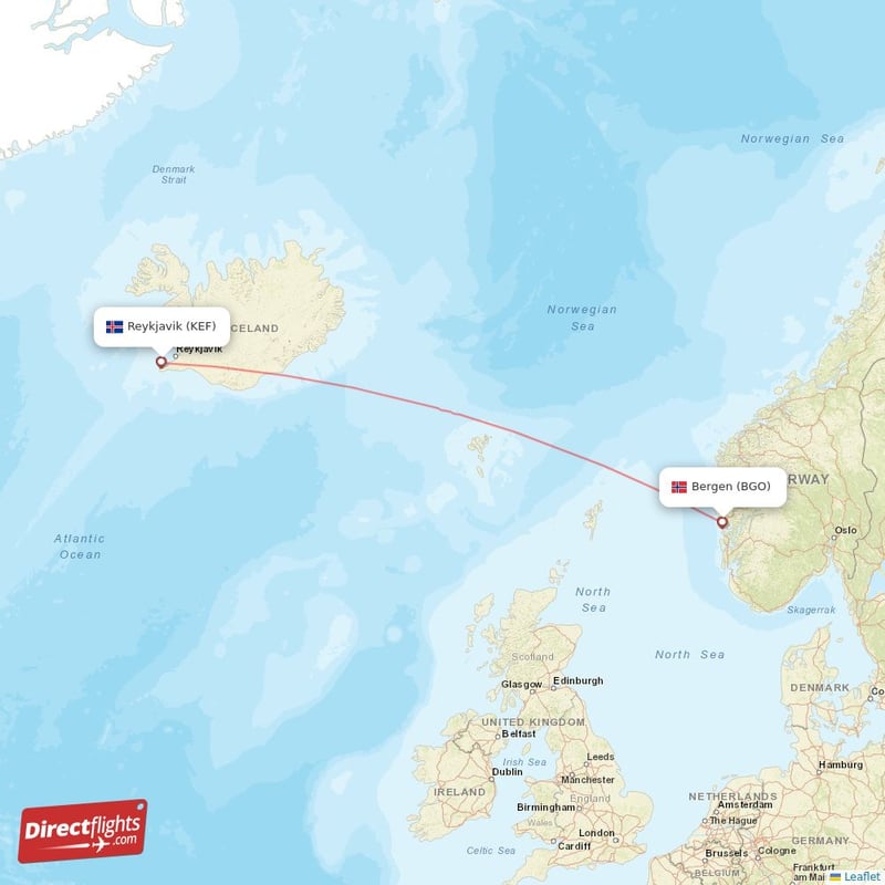 Direct flights from Reykjavik to Bergen, KEF to BGO non-stop - Directflights.com