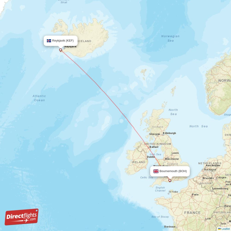 Direct flights from Reykjavik to Bournemouth (KEF-BOH) - Directflights.com