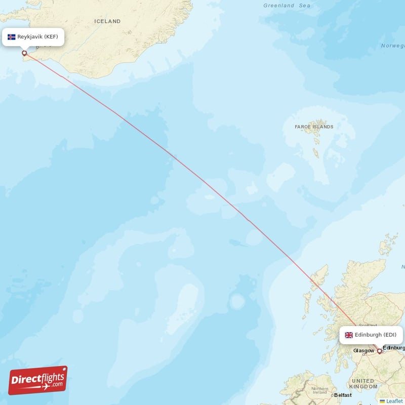 Direct flights from Reykjavik to Edinburgh, KEF to EDI non-stop - Directflights.com