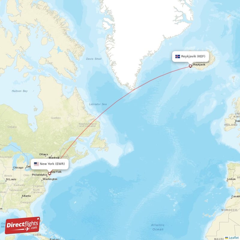 Direct flights from Reykjavik to New York, KEF to EWR non-stop - Directflights.com