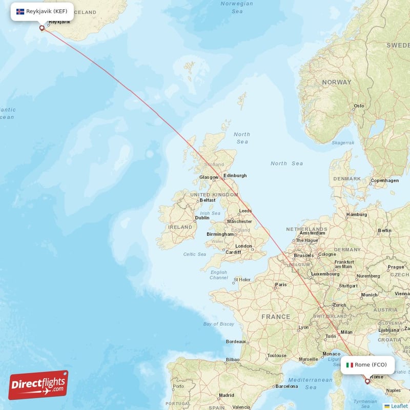 Direct flights from Reykjavik to Rome, KEF to FCO non-stop - Directflights.com