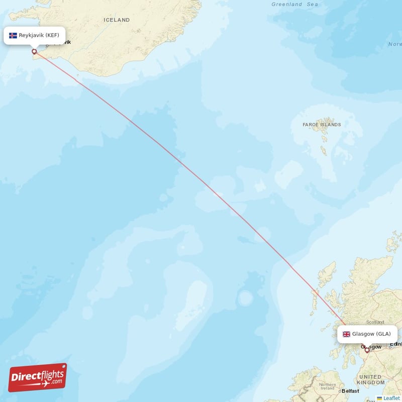 Direct flights from Reykjavik to Glasgow, KEF to GLA non-stop - Directflights.com