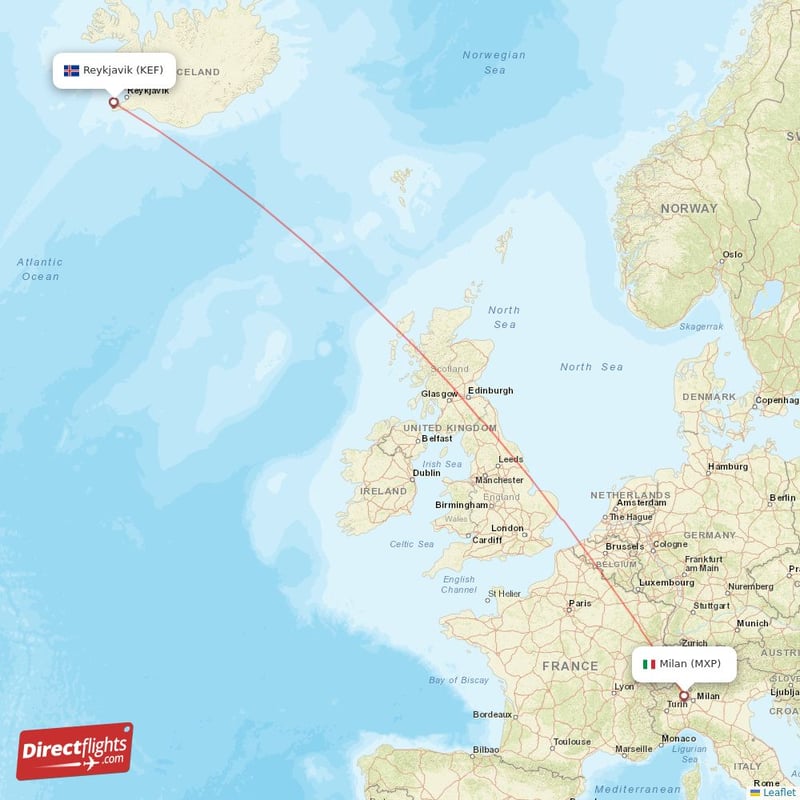Direct flights from Reykjavik to Milan, KEF to MXP non-stop - Directflights.com
