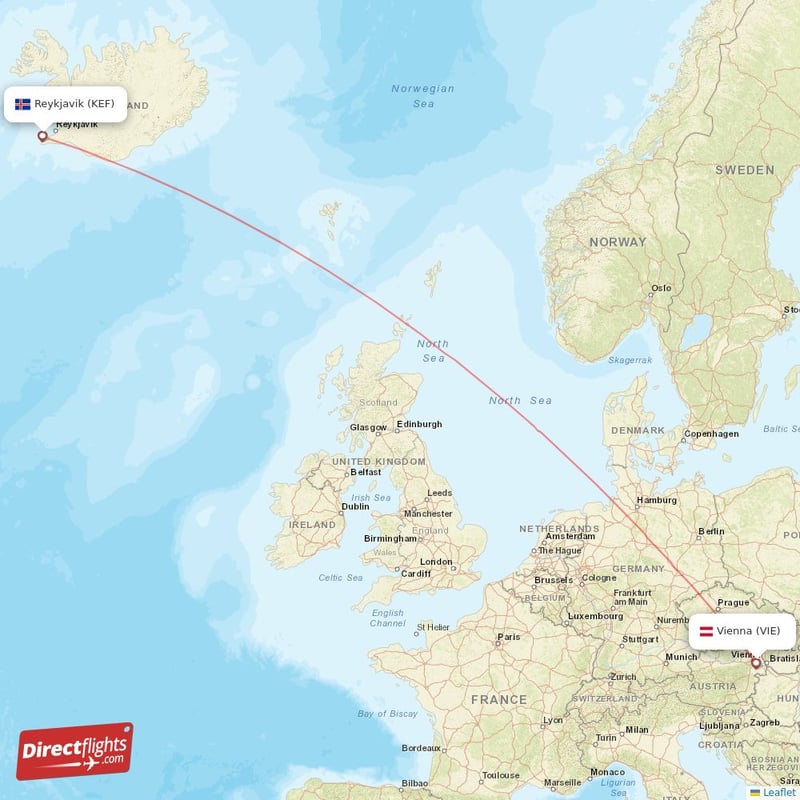 Direct flights from Reykjavik to Vienna, KEF to VIE non-stop - Directflights.com