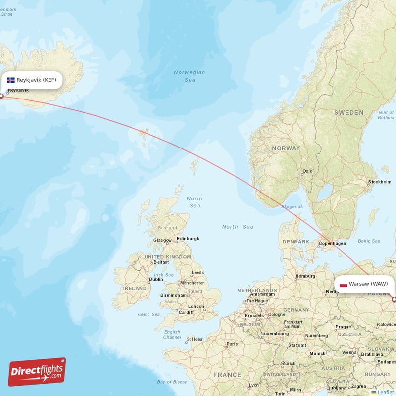 Direct flights from Reykjavik to Warsaw, KEF to WAW non-stop - Directflights.com