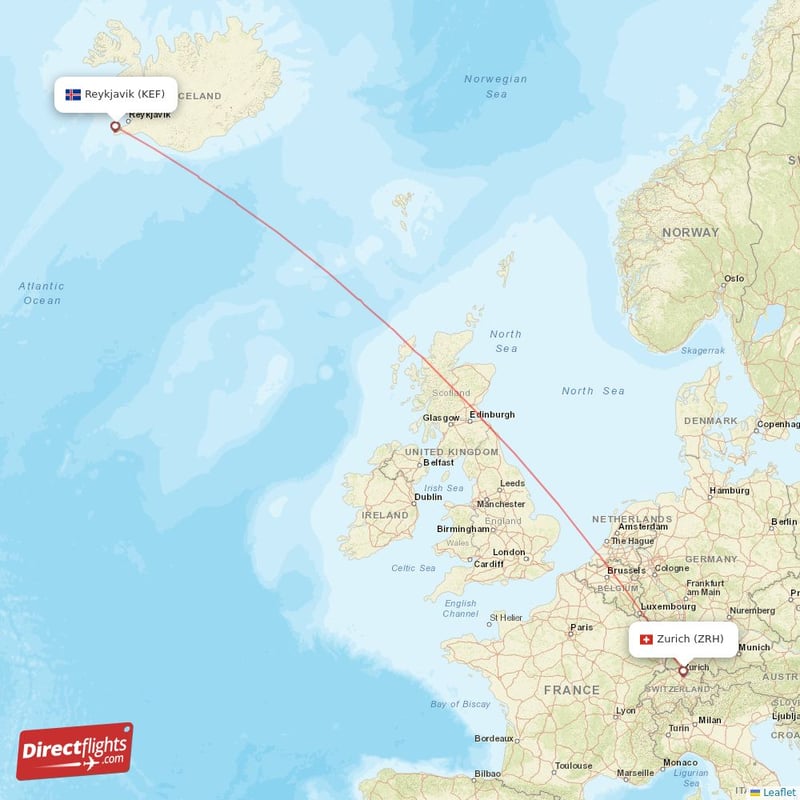 Direct flights from Reykjavik to Zurich, KEF to ZRH non-stop - Directflights.com