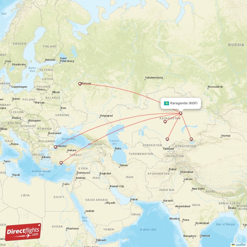 Direct flights from Karaganda - 7 destinations - KGF, Kazakhstan ...