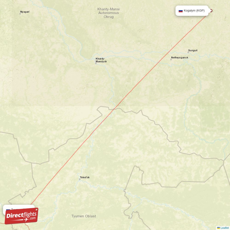 Direct flights from Kogalym to Tyumen, KGP to TJM non-stop ...