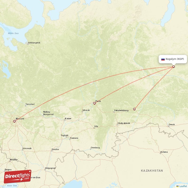 Direct flights from Kogalym - 3 destinations - KGP, Russia ...