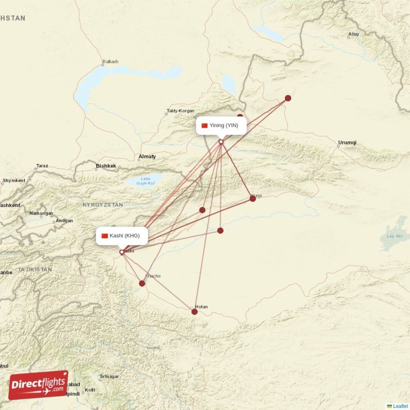 Direct flights from Kashi to Yining (KHG-YIN) - Directflights.com