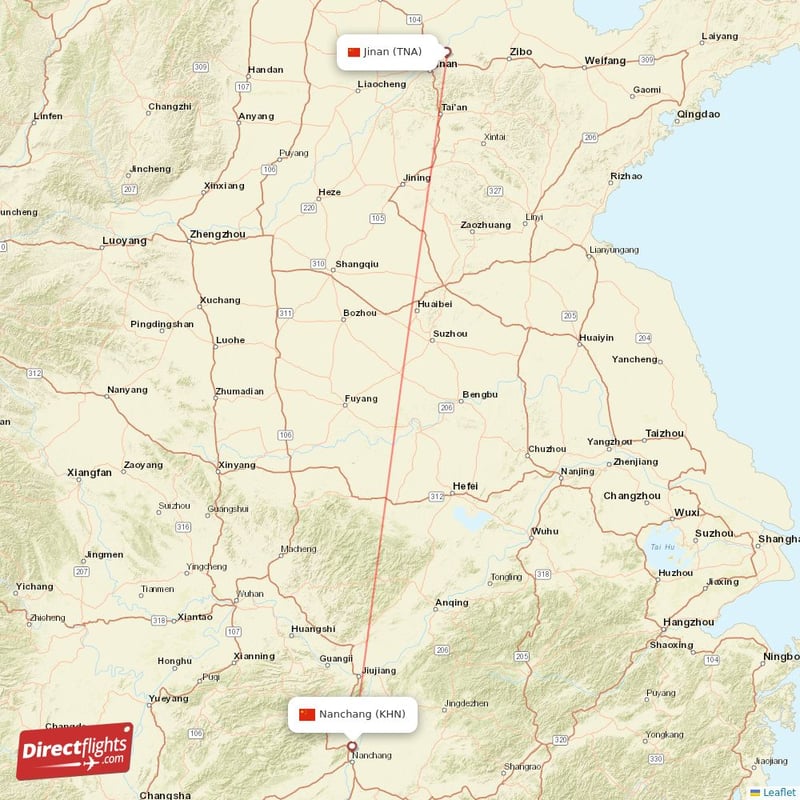 Direct flights from Nanchang to Jinan, KHN to TNA non-stop - Directflights.com