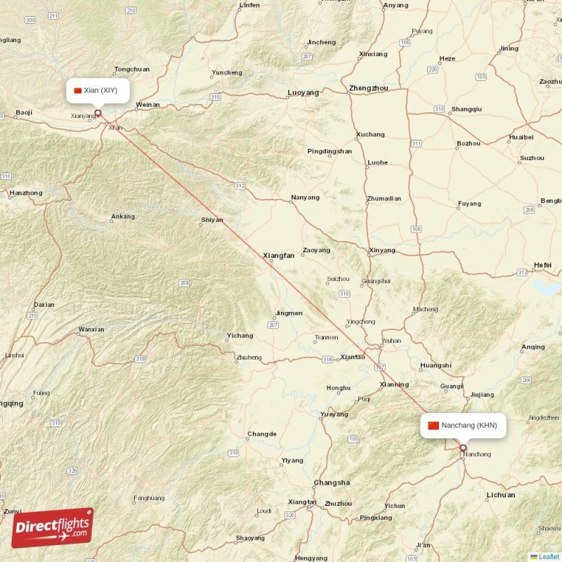 Direct flights from Nanchang to Xian (KHN-XIY) - Directflights.com