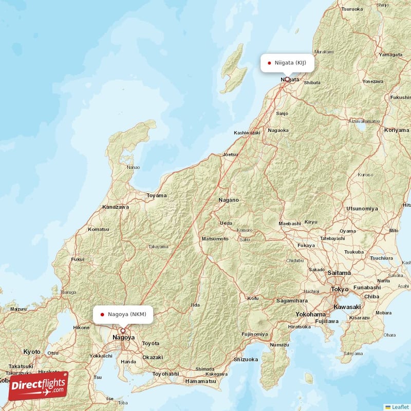 Direct flights from Niigata to Nagoya, KIJ to NKM non-stop - Directflights.com