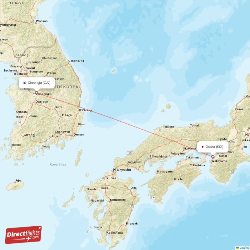 Direct flights from Osaka to Cheongju, KIX to CJJ non-stop ...