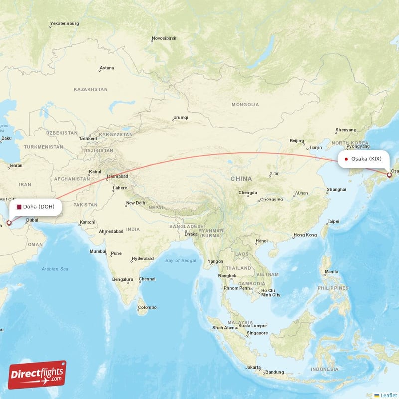 Direct flights from Osaka to Doha, KIX to DOH non-stop - Directflights.com