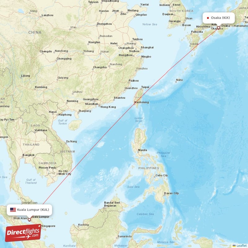 Direct flights from Osaka to Kuala Lumpur, KIX to KUL non-stop ...