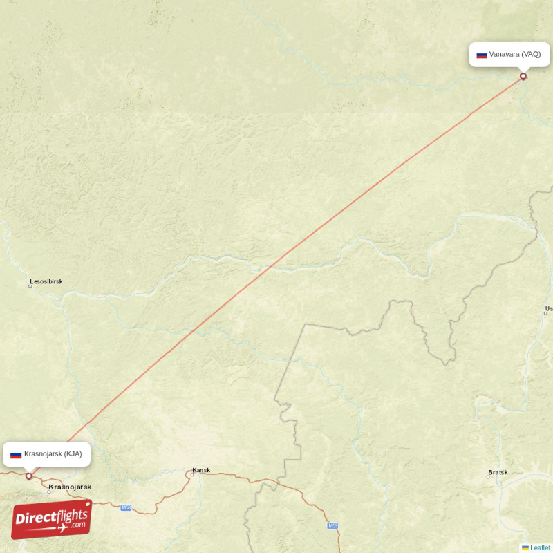 Direct flights from Krasnojarsk to Vanavara (KJA-VAQ) - Directflights.com