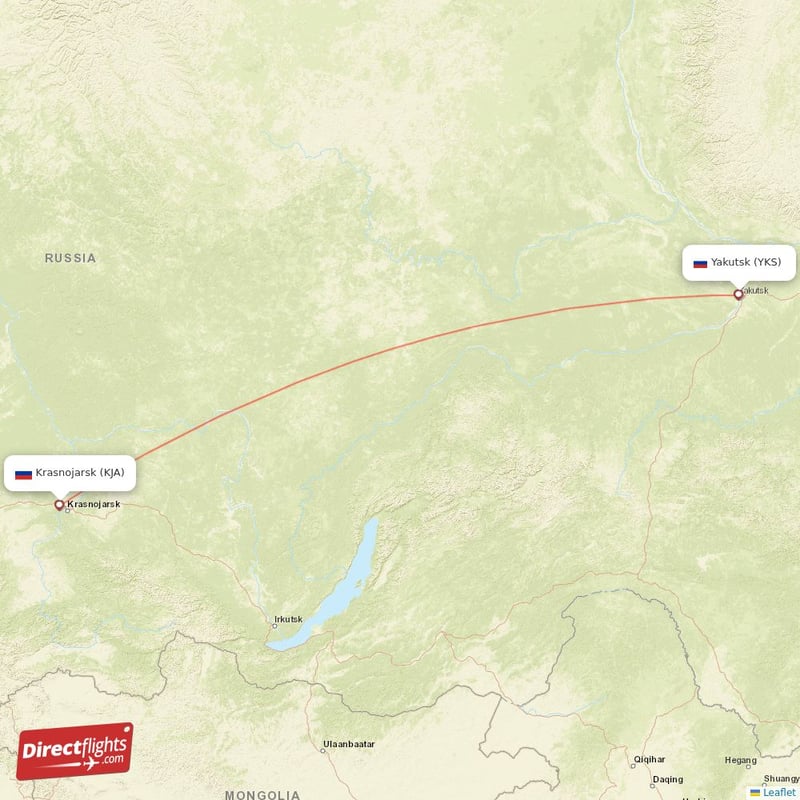Direct flights from Krasnojarsk to Yakutsk, KJA to YKS non-stop - Directflights.com