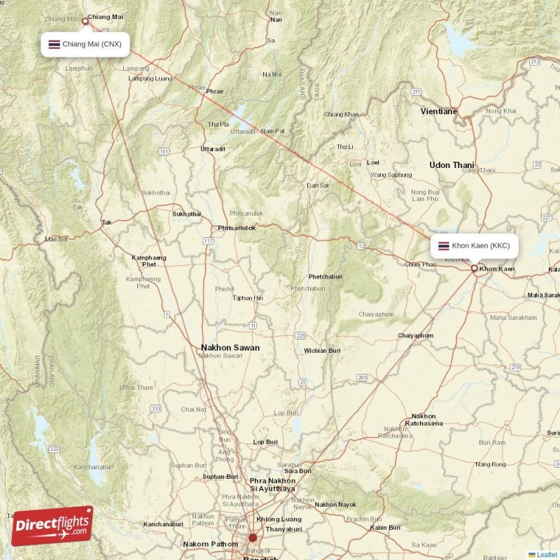 Direct flights from Khon Kaen to Chiang Mai (KKC-CNX) - Directflights.com