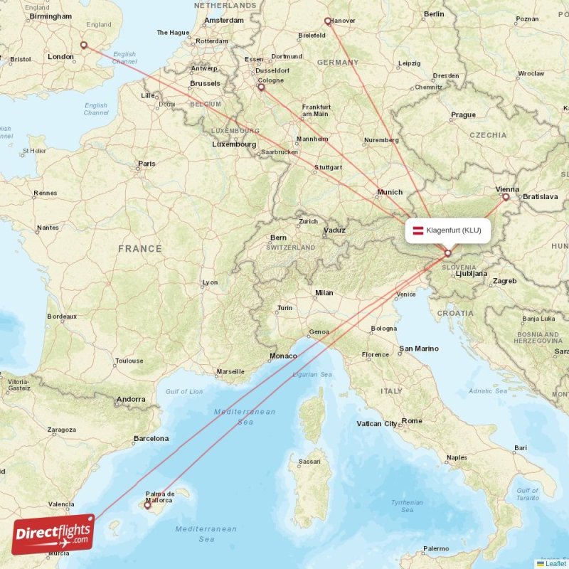 Direct flights from Klagenfurt - 6 destinations - KLU, Austria ...