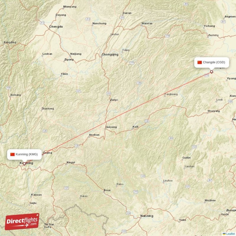Direct flights from Kunming to Changde (KMG-CGD) - Directflights.com