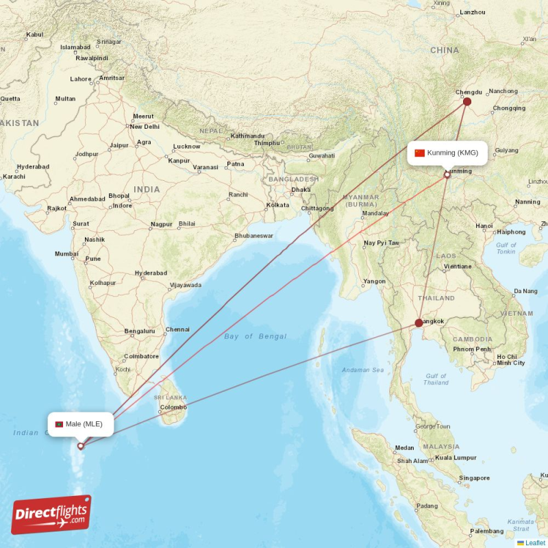 Direct flights from Kunming to Male, KMG to MLE non-stop ...