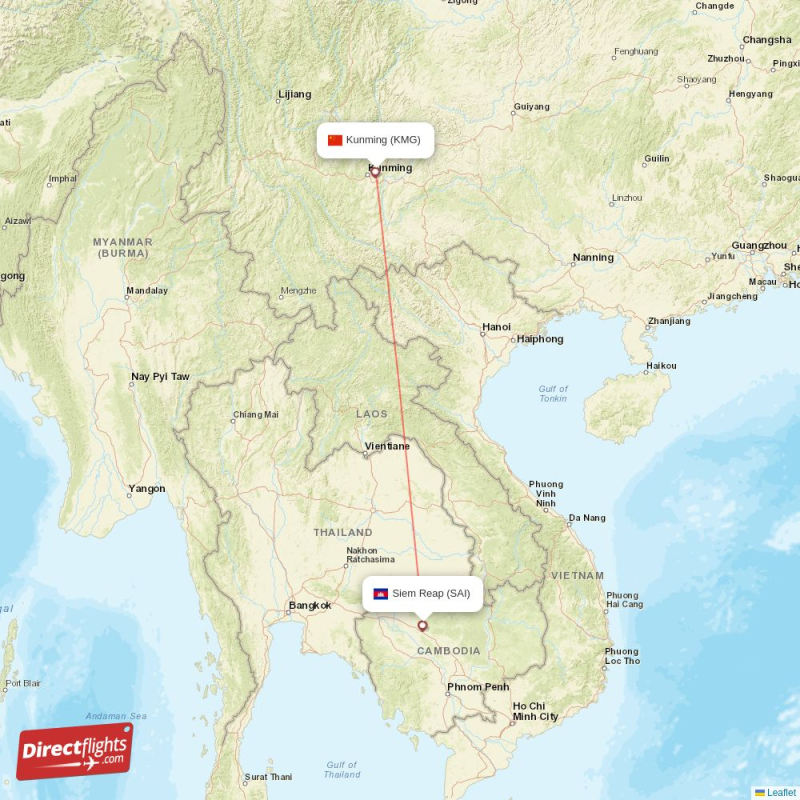 Direct flights from Kunming to Siem Reap (KMG-SAI) - Directflights.com