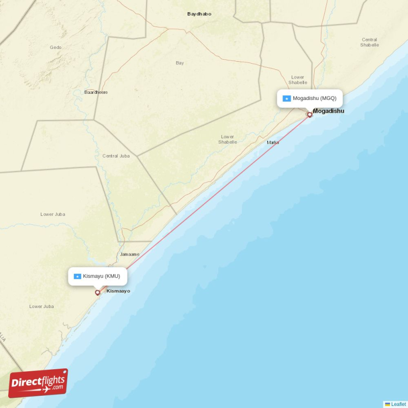 Direct flights from Kismayu to Mogadishu, KMU to MGQ non-stop ...