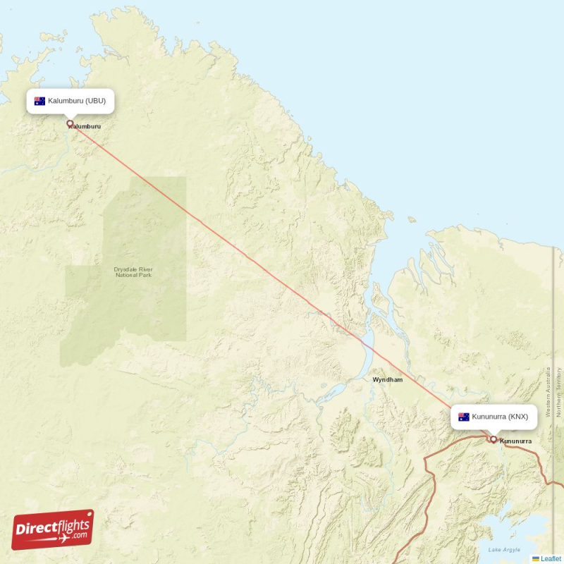 Direct flights from Kununurra to Kalumburu (KNX-UBU) - Directflights.com