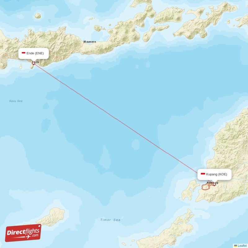 Direct flights from Kupang to Ende, KOE to ENE non-stop - Directflights.com
