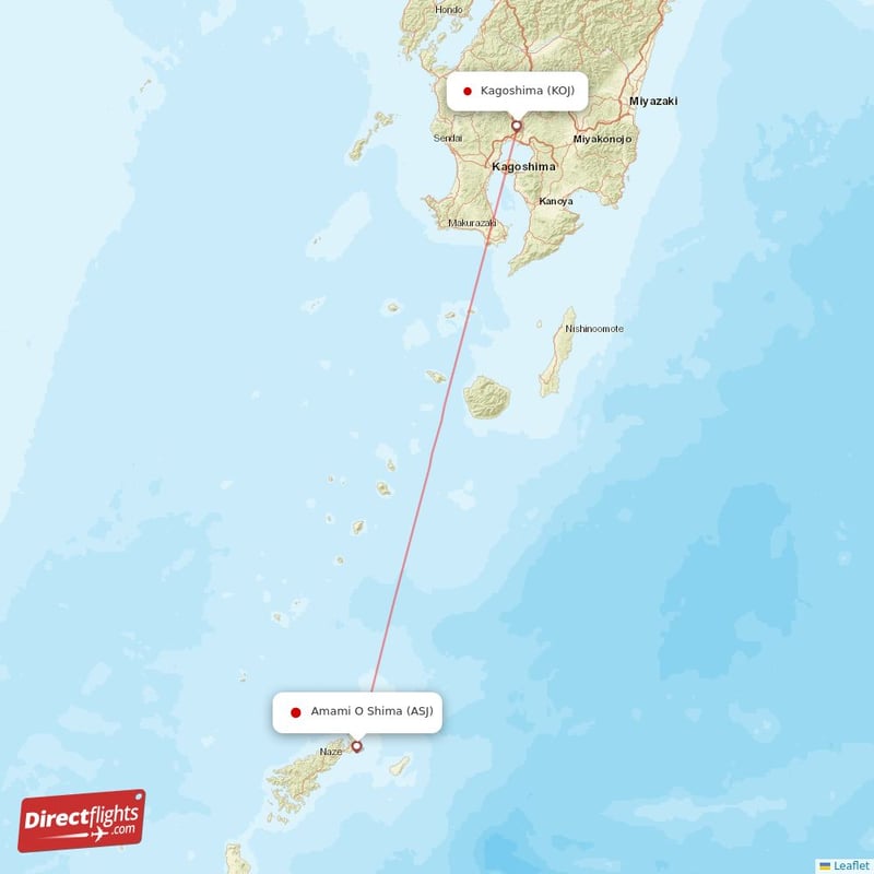 Direct flights from Kagoshima to Amami O Shima, KOJ to ASJ non-stop - Directflights.com