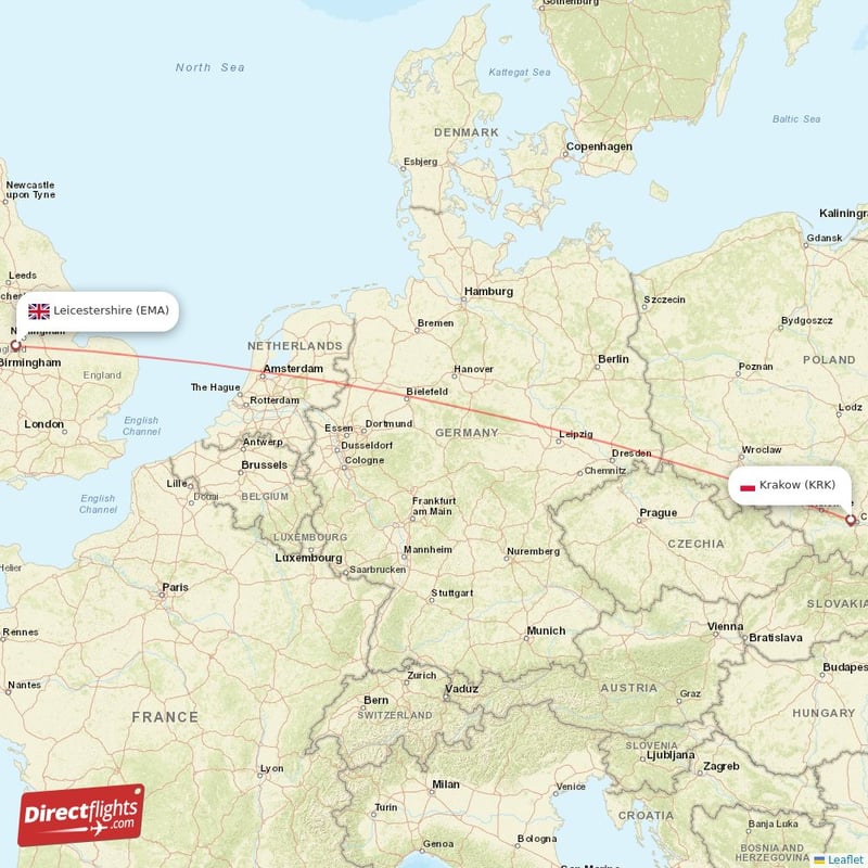 Direct flights from Krakow to Leicestershire, KRK to EMA non-stop - Directflights.com