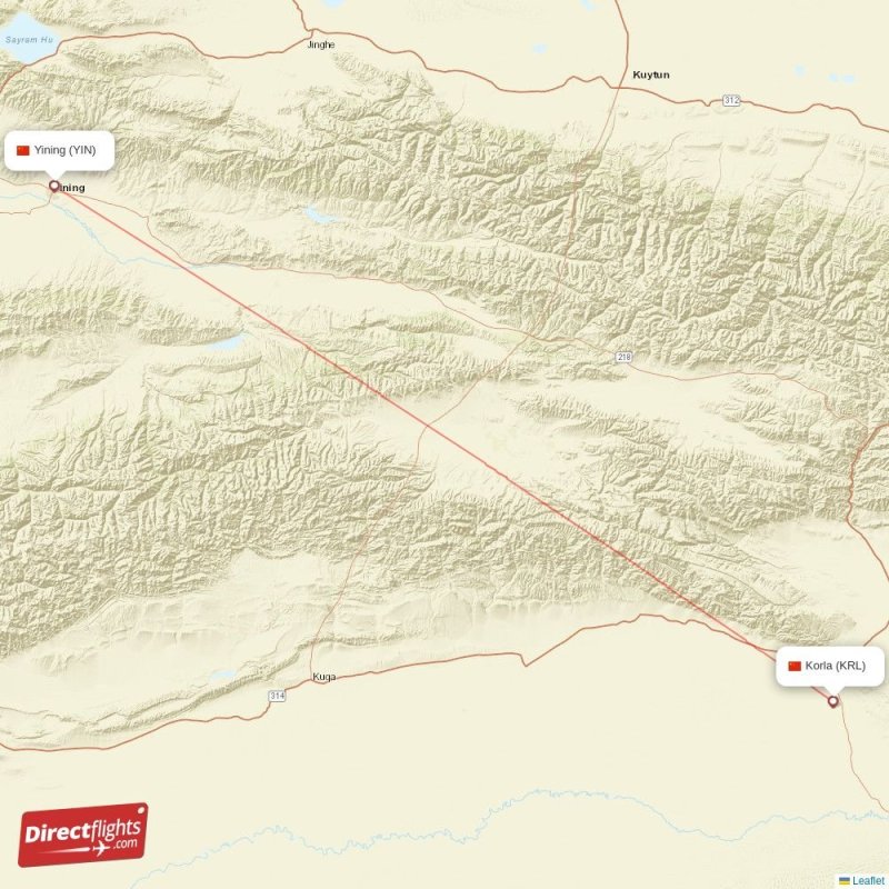 Direct flights from Korla to Yining (KRL-YIN) - Directflights.com