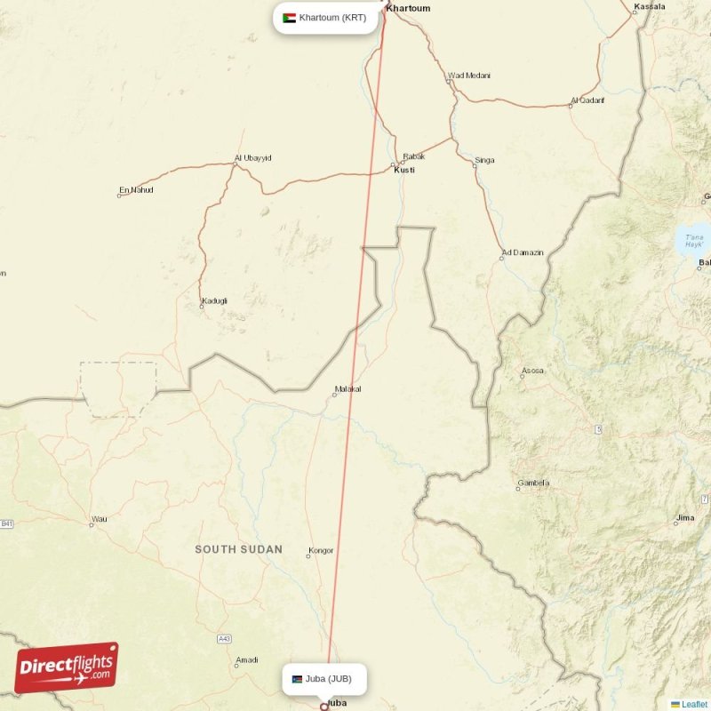 Direct flights from Khartoum to Juba, KRT to JUB non-stop ...