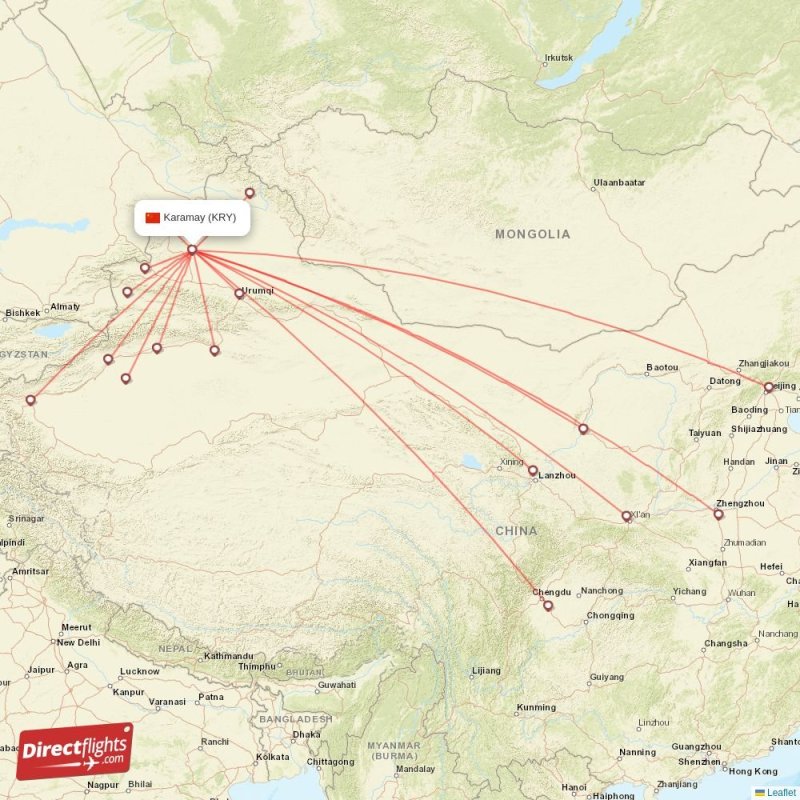 Direct flights from Karamay - 16 destinations - KRY, China ...