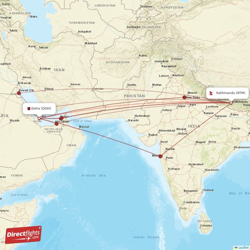 Direct flights from Kathmandu to Doha, KTM to DOH non-stop - Directflights.com