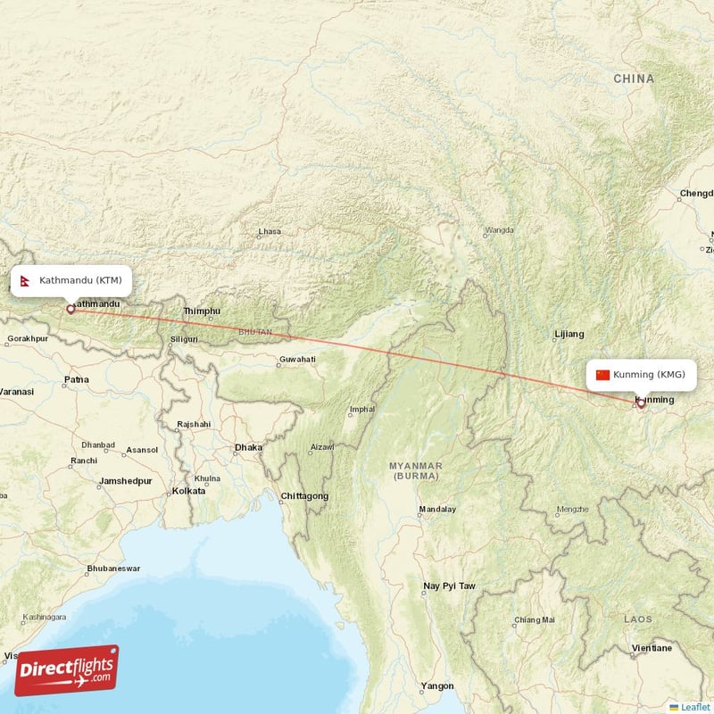 Direct flights from Kathmandu to Kunming, KTM to KMG non-stop - Directflights.com