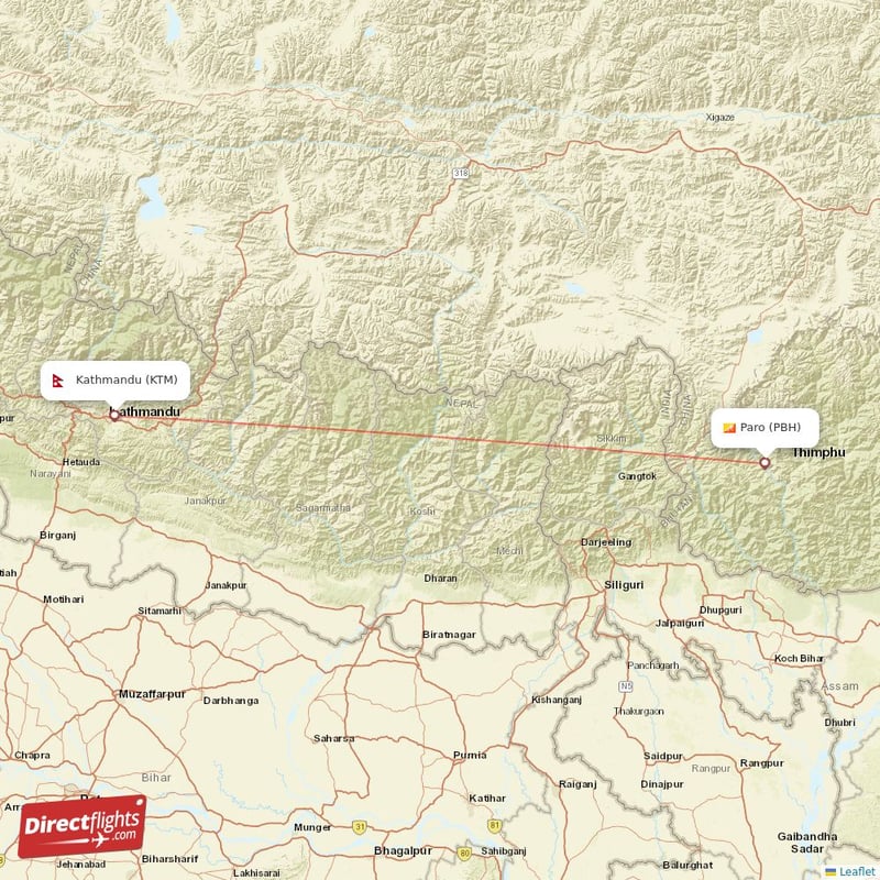 Direct flights from Kathmandu to Paro, KTM to PBH non-stop - Directflights.com